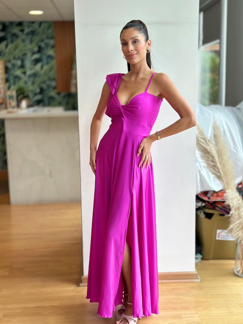 Vestido Kala Magenta Una Manga | Vestido de Fiesta Asimétrico | Cathalea